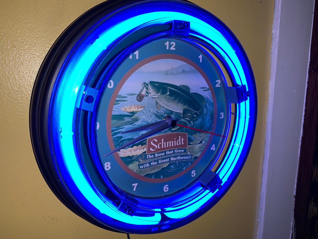 Schmidt Bass Fishing Beer Bar Man Cave Retro Advertising Neon Wall ...