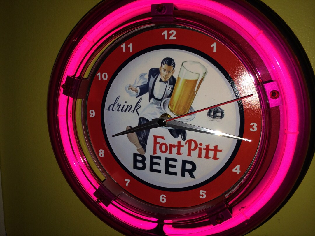 FORT PITT BEER Pittsburgh Bar Neon Wall Clock Man Cave Advertising Sign ...