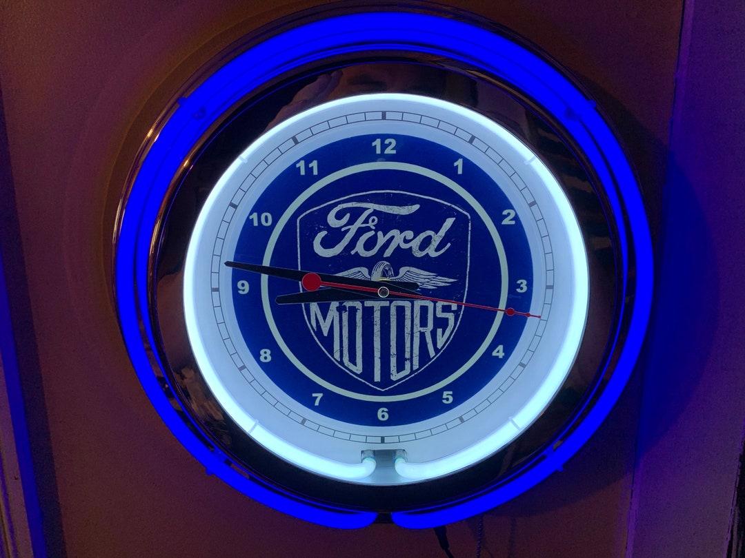 Ford Motors Oldlogo Fomoco Auto Garage Bar BLUE Neon Wall Clock ...