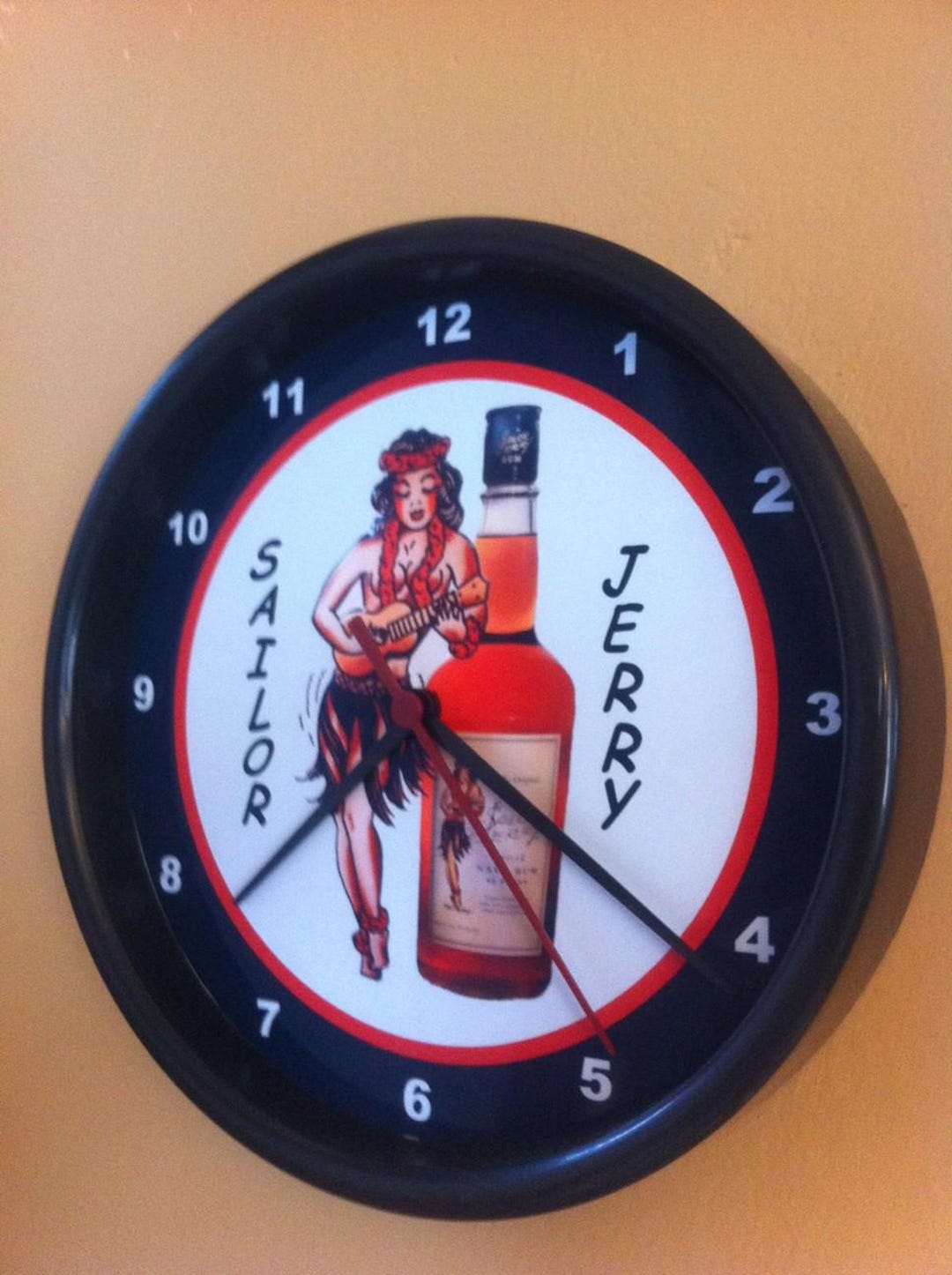 Sailor Jerry Rum Hula Girl Tiki Bar Advertising Man Cave Black Clock ...