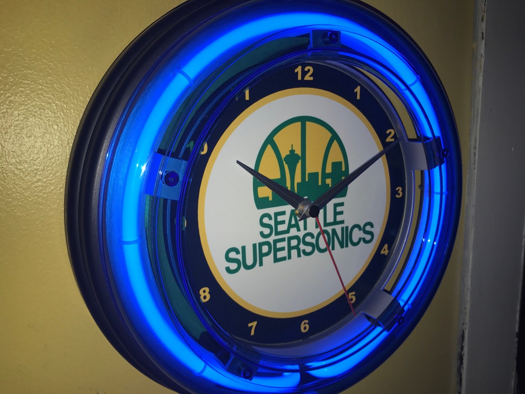 Seattle Supersonics Basketball Throwback Man Cave Bar Neon Wall Clock ...