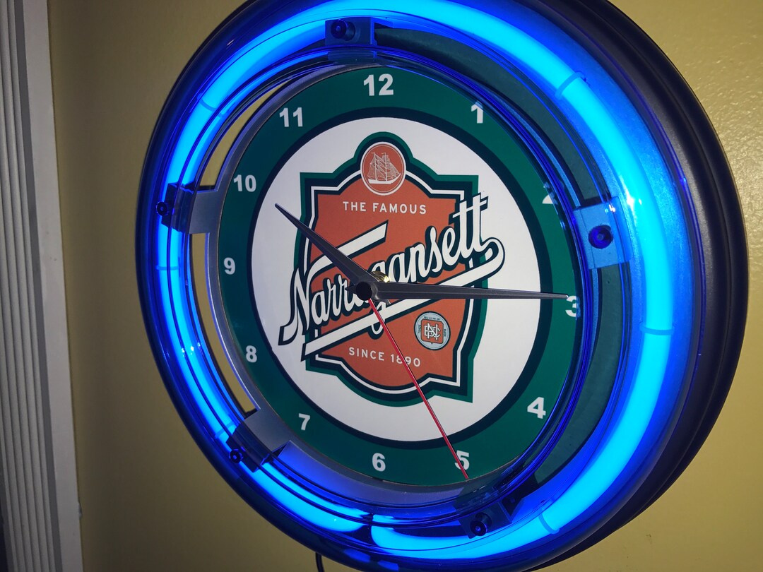 Narragansett Gansett New England Beer Man Cave Bar Neon Wall Clock ...