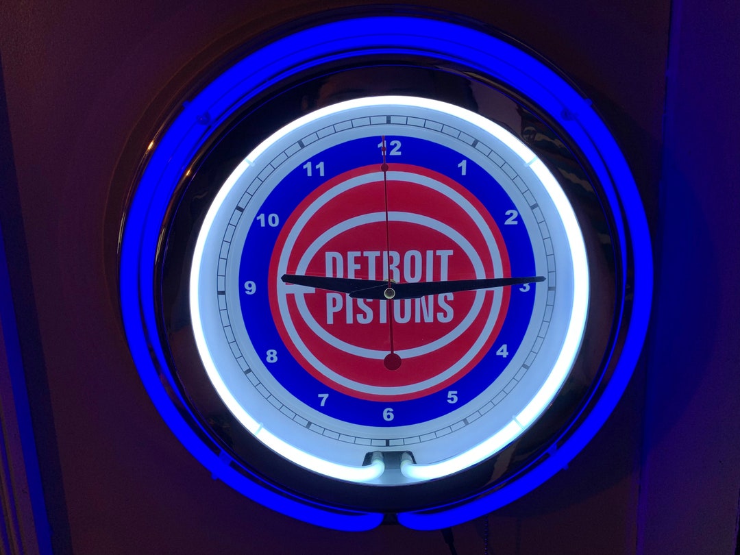 Detroit Pistons Basketball Throwback Bar BLUE Neon Wall Clock ...