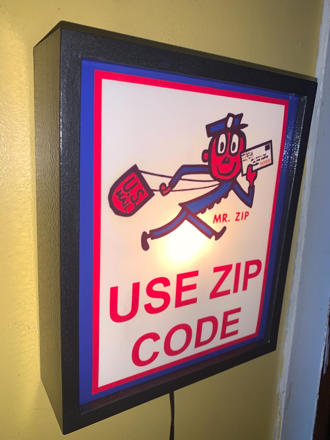 USPS Mr. Zip Post Office Carrier Bar Man Cave Retro Lighted Advertising ...