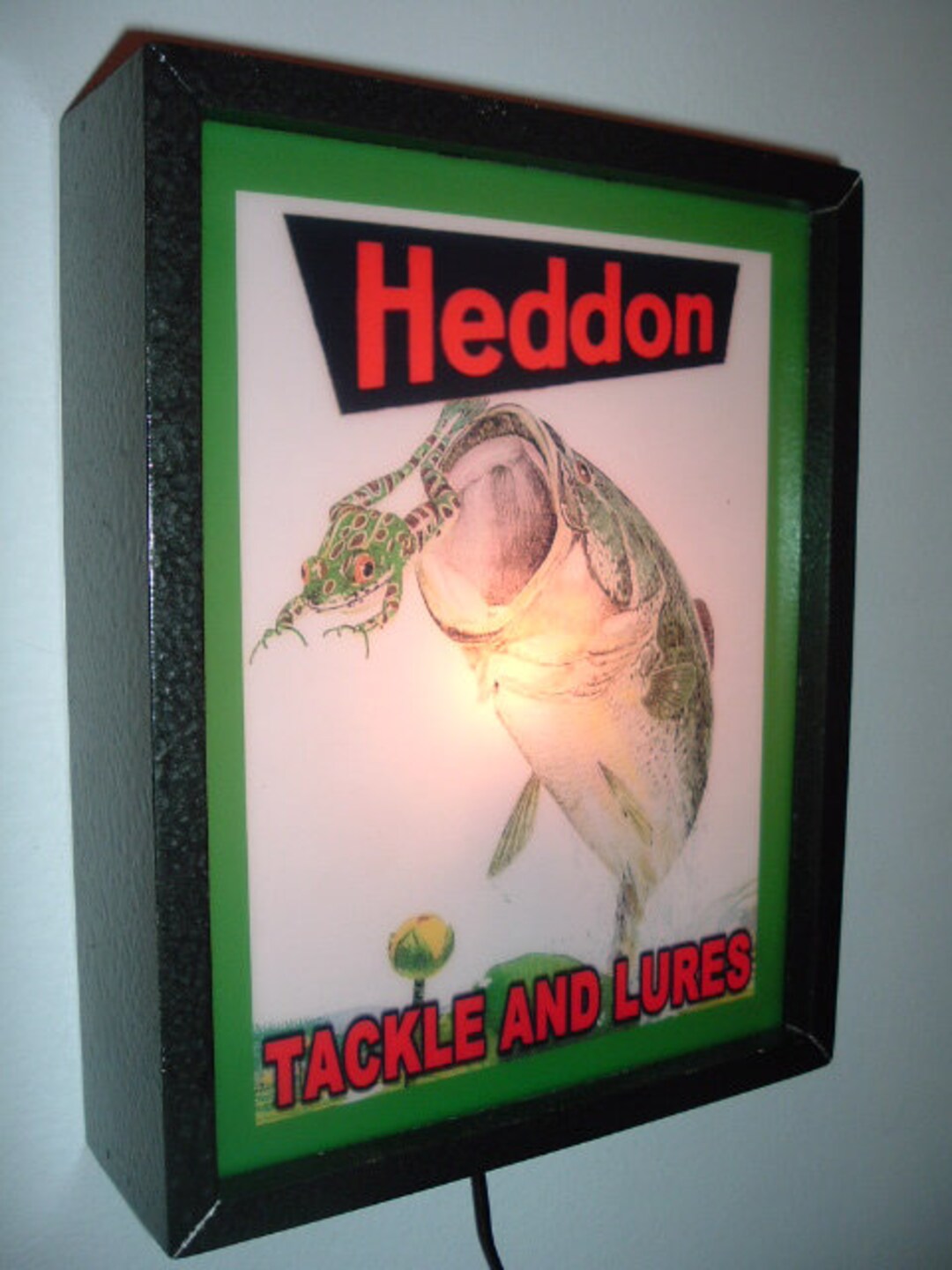 Heddon Fishing Tackle Bass Lures Bar Man Cave Lighted Advertising Sign ...