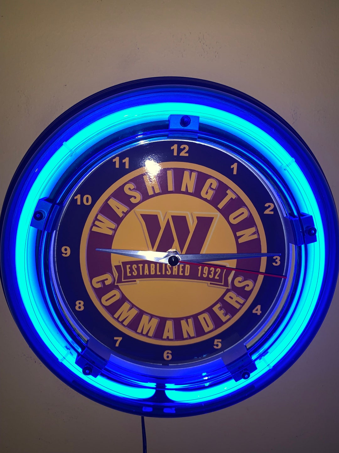 Washington Commanders Football Man Cave Bar Neon Wall Clock Man Cave ...