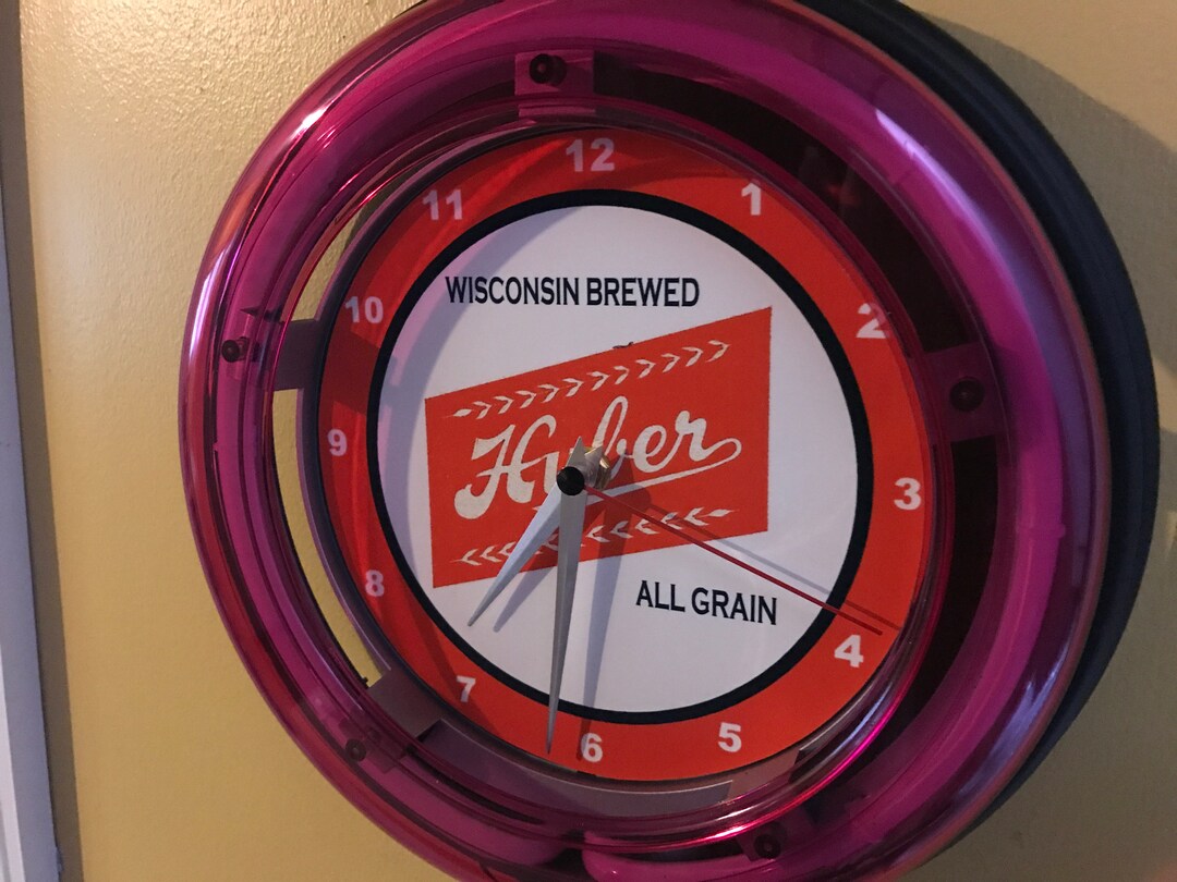 HUBER WISCONSIN Beer Bar Neon Man Cave Wall Clock Advertising Sign - Etsy