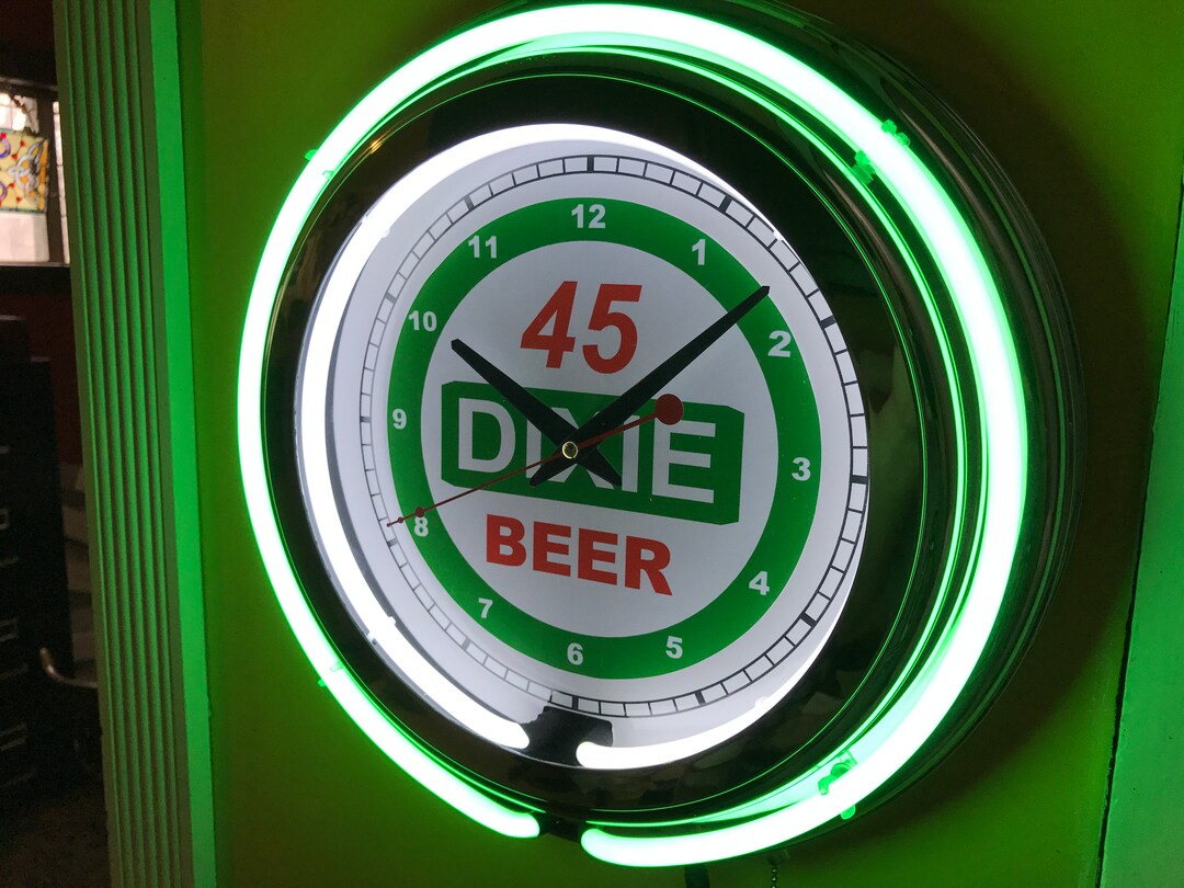 Dixie 45 New Orleans Beer Bar GREEN Neon Wall Clock Advertising Man ...