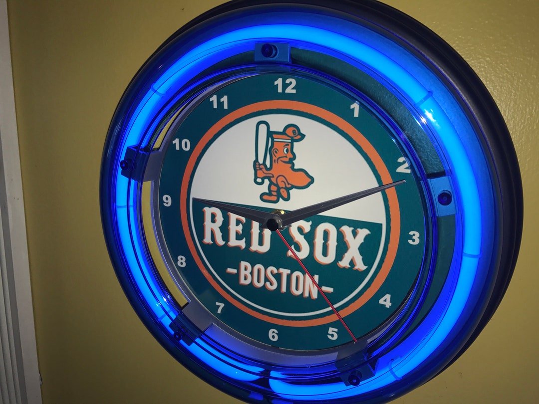 Boston Red Sox Throwback Baseball Man Cave Bar Neon Wall Clock Man Cave ...