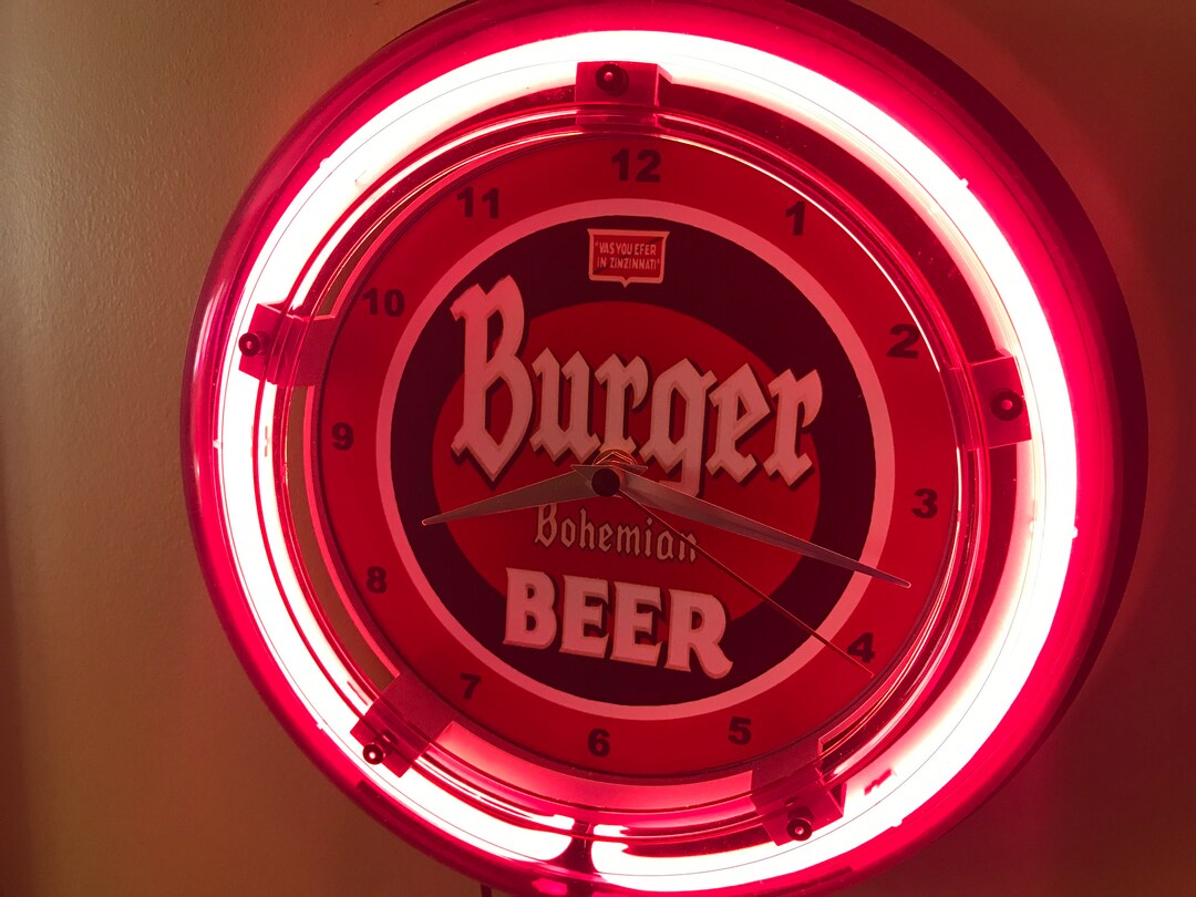 BUGER BOHEMIAN Cincinnati Beer Bar Neon Man Cave Wall Clock Advertising ...