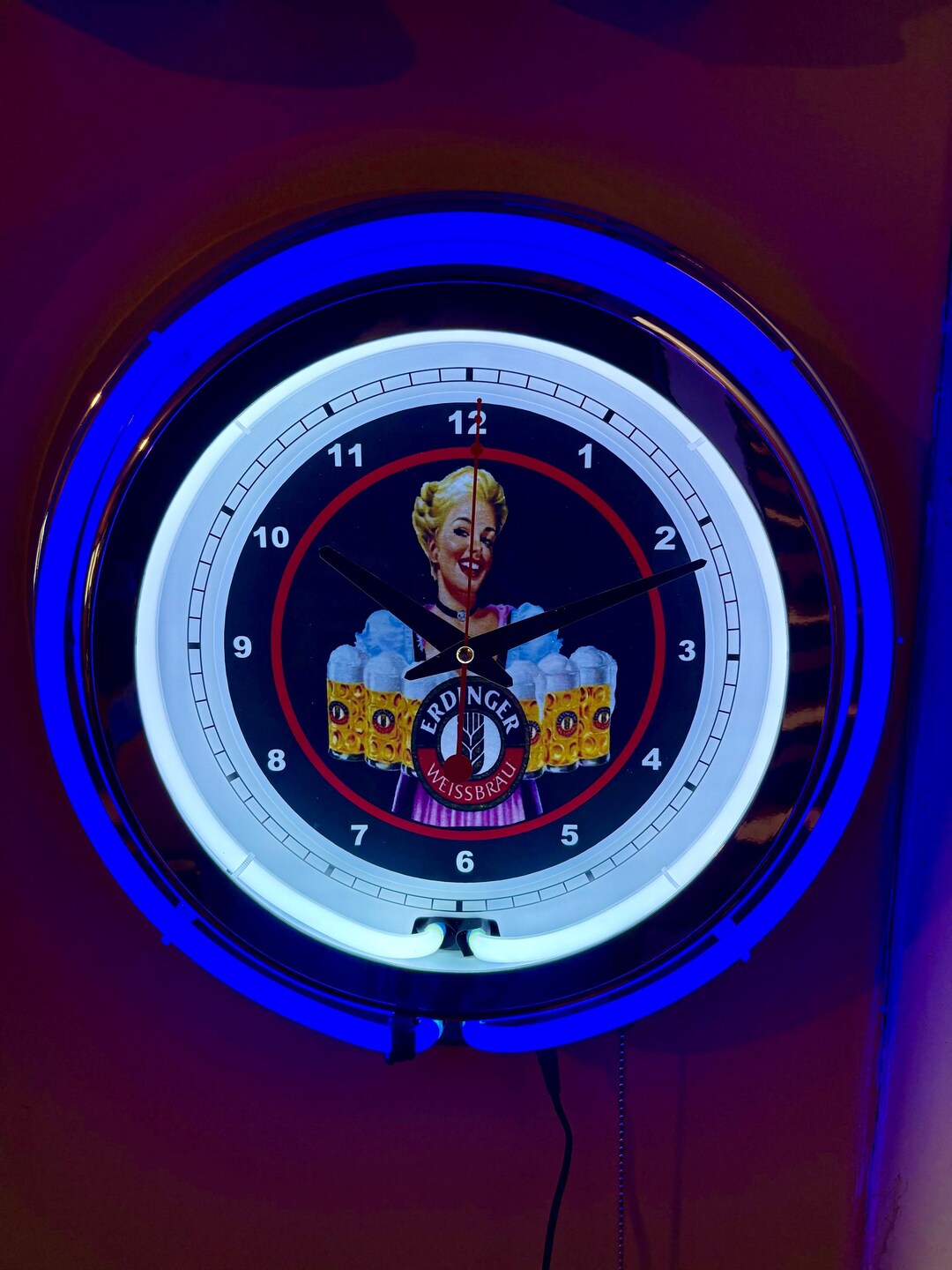 Erdinger Weissbrau German Beer Frau Bar BLUE Retro Neon Wall Clock ...
