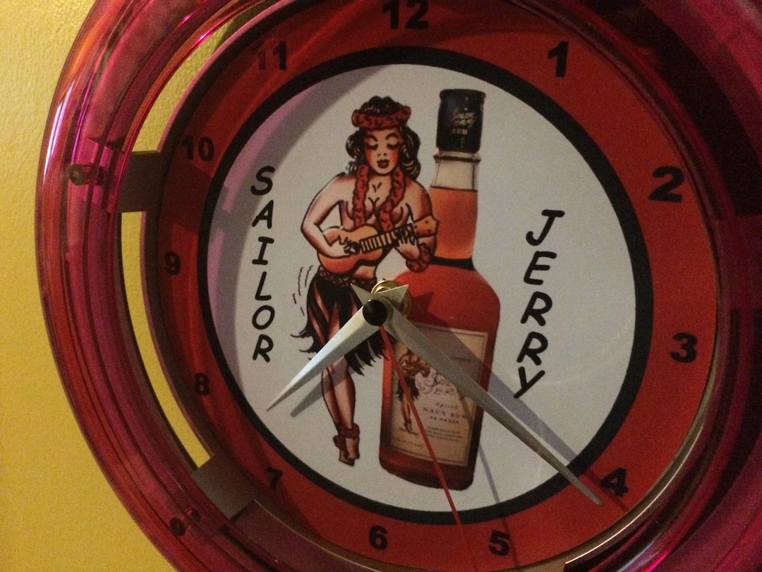 SAILOR JERRY RUM Tiki Bar Neon Man Cave Retro Wall Clock Advertising ...