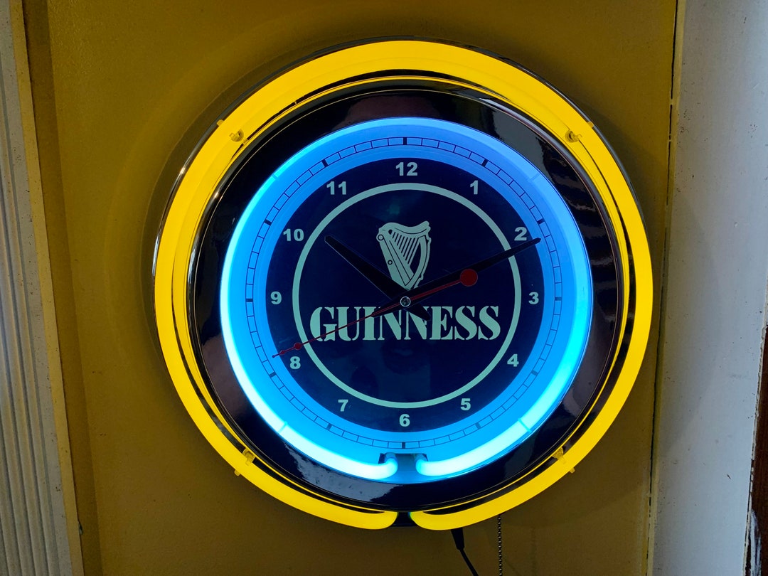 Guinness Irish Stout Beer Bar YELLOW Neon Wall Clock Advertising Man ...