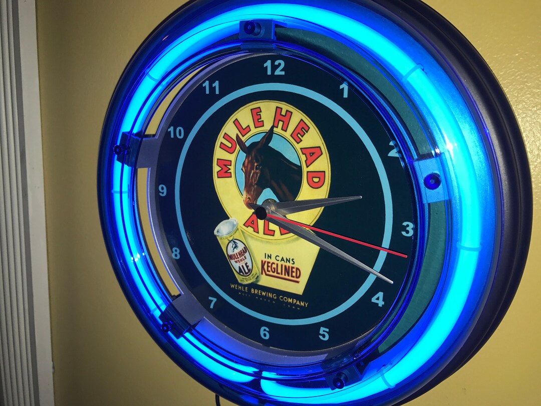 Mule Head Ale Beer Man Cave Bar Neon Wall Clock Retro Advertising Sign ...