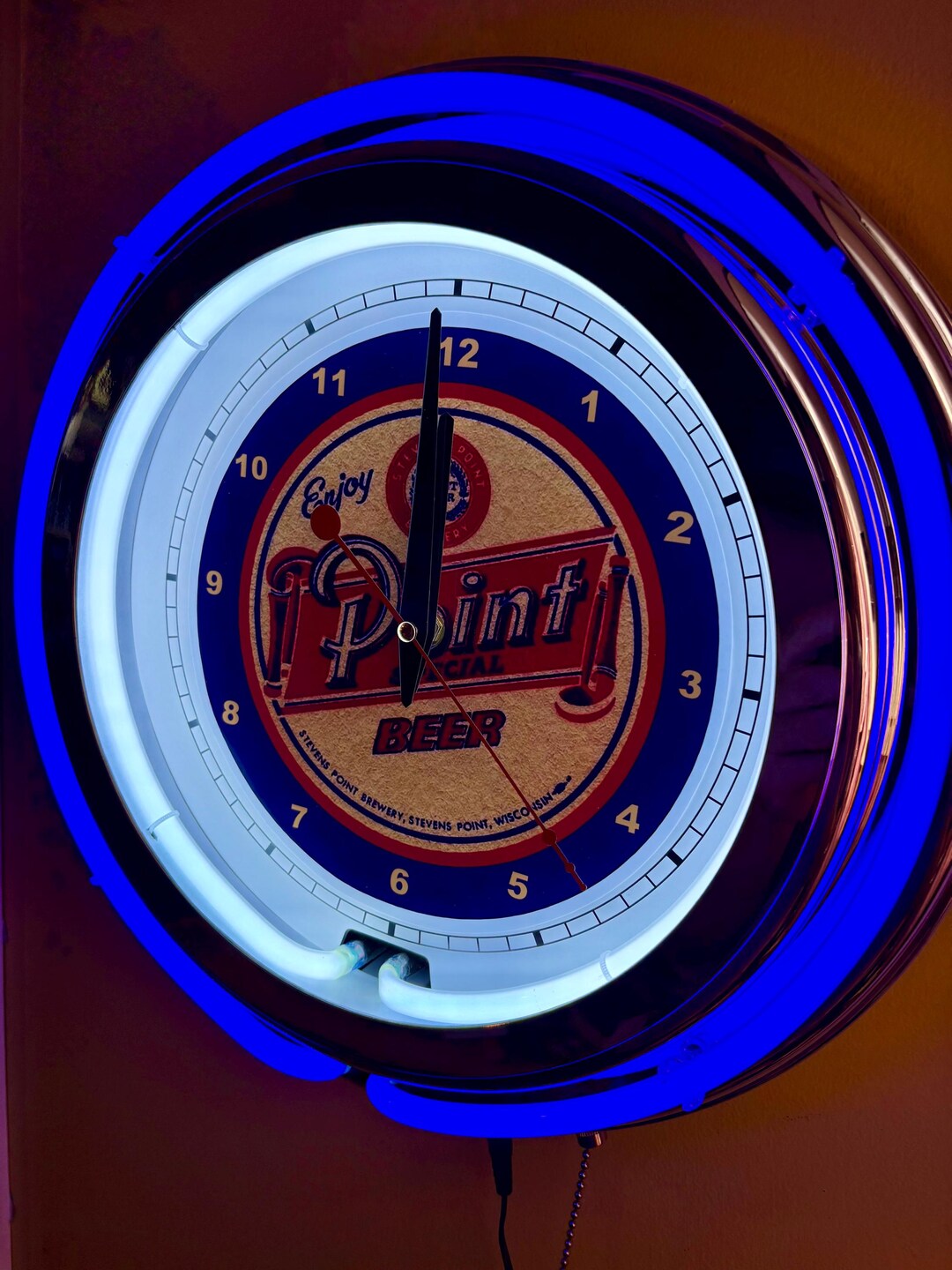 Point Beer Bar BLUE Retro Neon Retro Wall Clock Advertising Man Cave ...