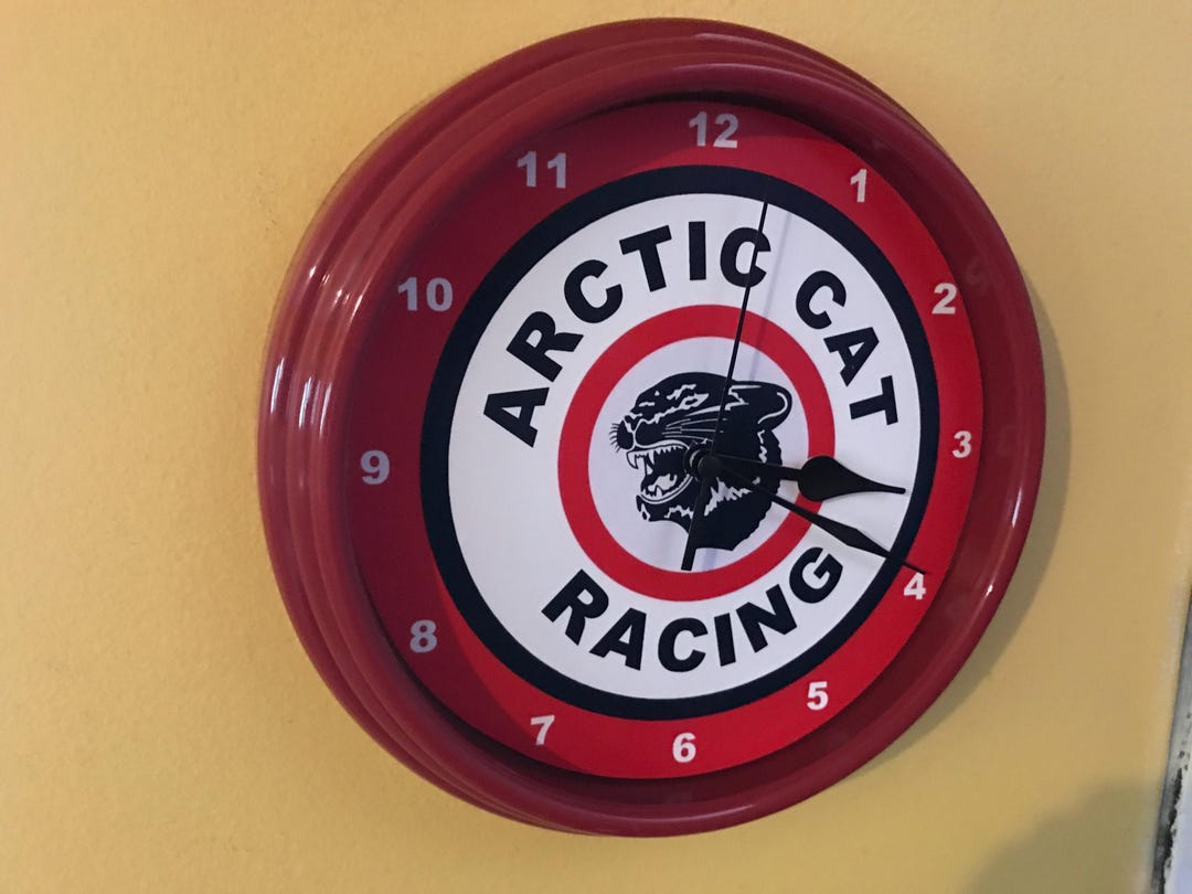 Arctic Cat Racing Snowmobile Garage Shop Man Cave Advertising RED Clock ...