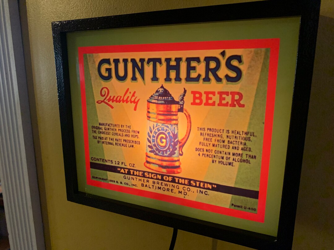 Gunther Beer Maryland Baltimore Bar Man Cave Lighted Advertising Sign ...
