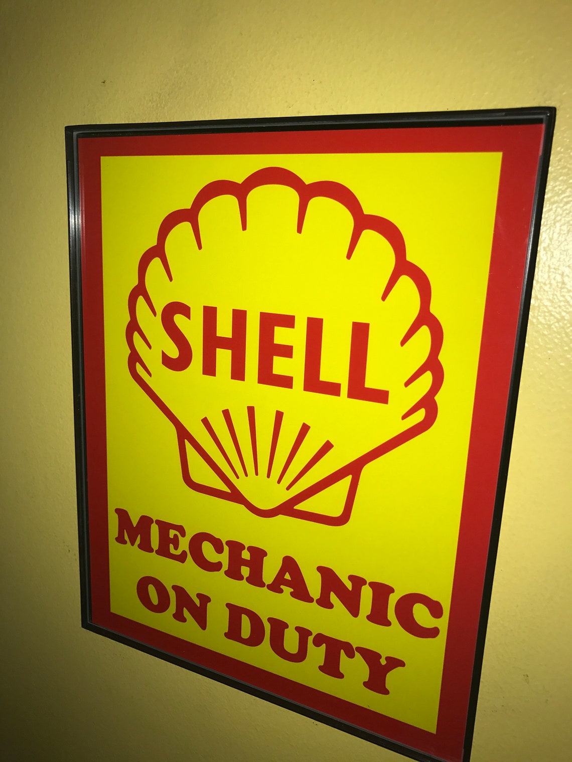 Shell Mechanic on Duty Oil Gas Service Station Garage Bar Framed ...