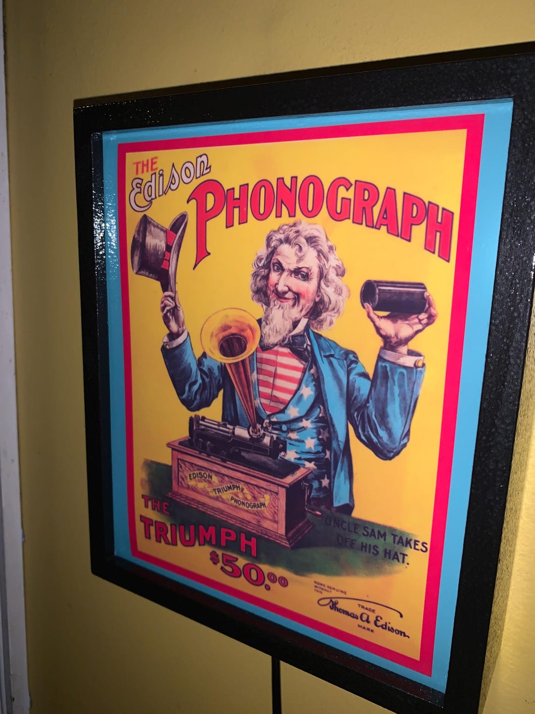 Edison Phonograph Uncle Sam Radio Shop Bar Turntable Record Player Man ...