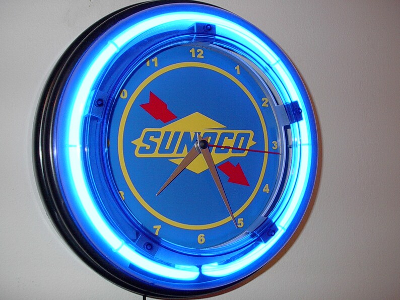 Sunoco Oil Gas Service Station Garage Mechanic Neon Retro Wall Clock ...