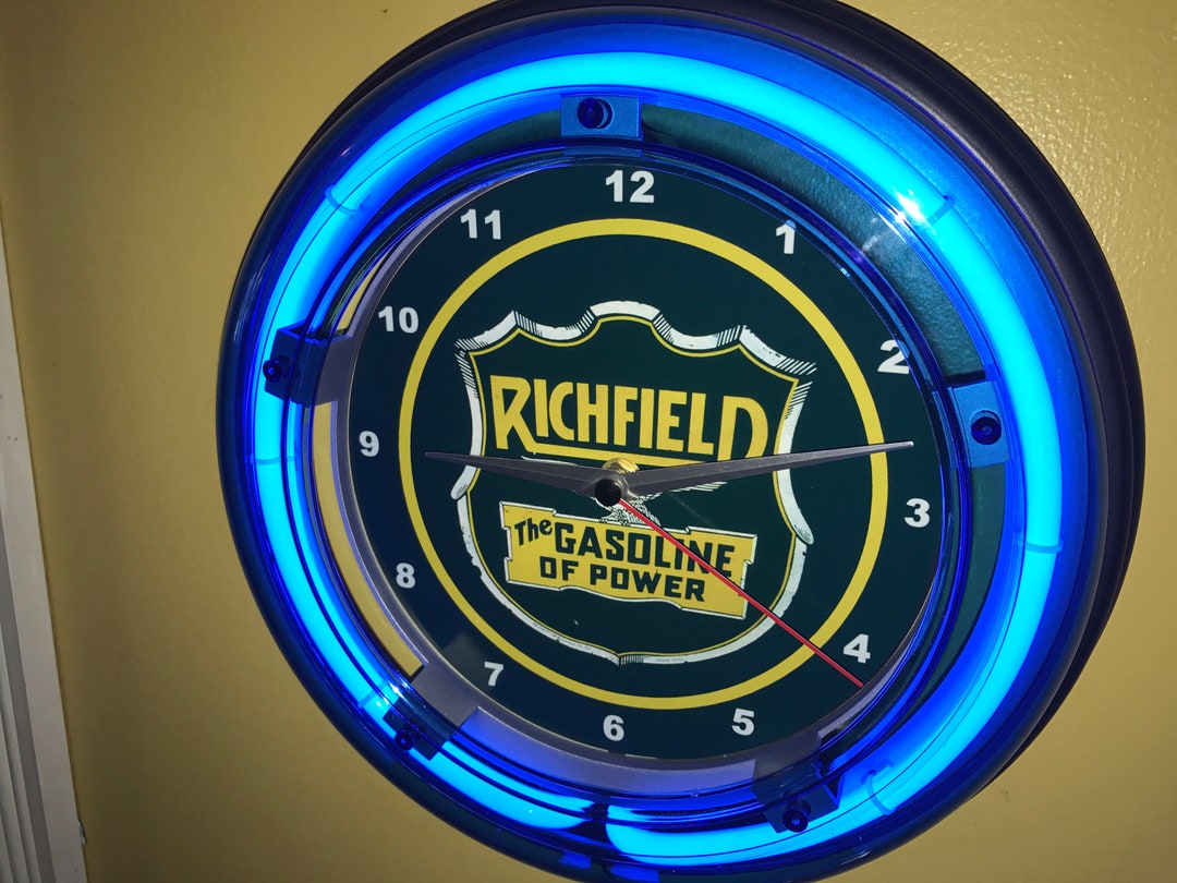 Richfield Oil Gas Service Station Garage Mechanic Neon Retro Wall Clock ...