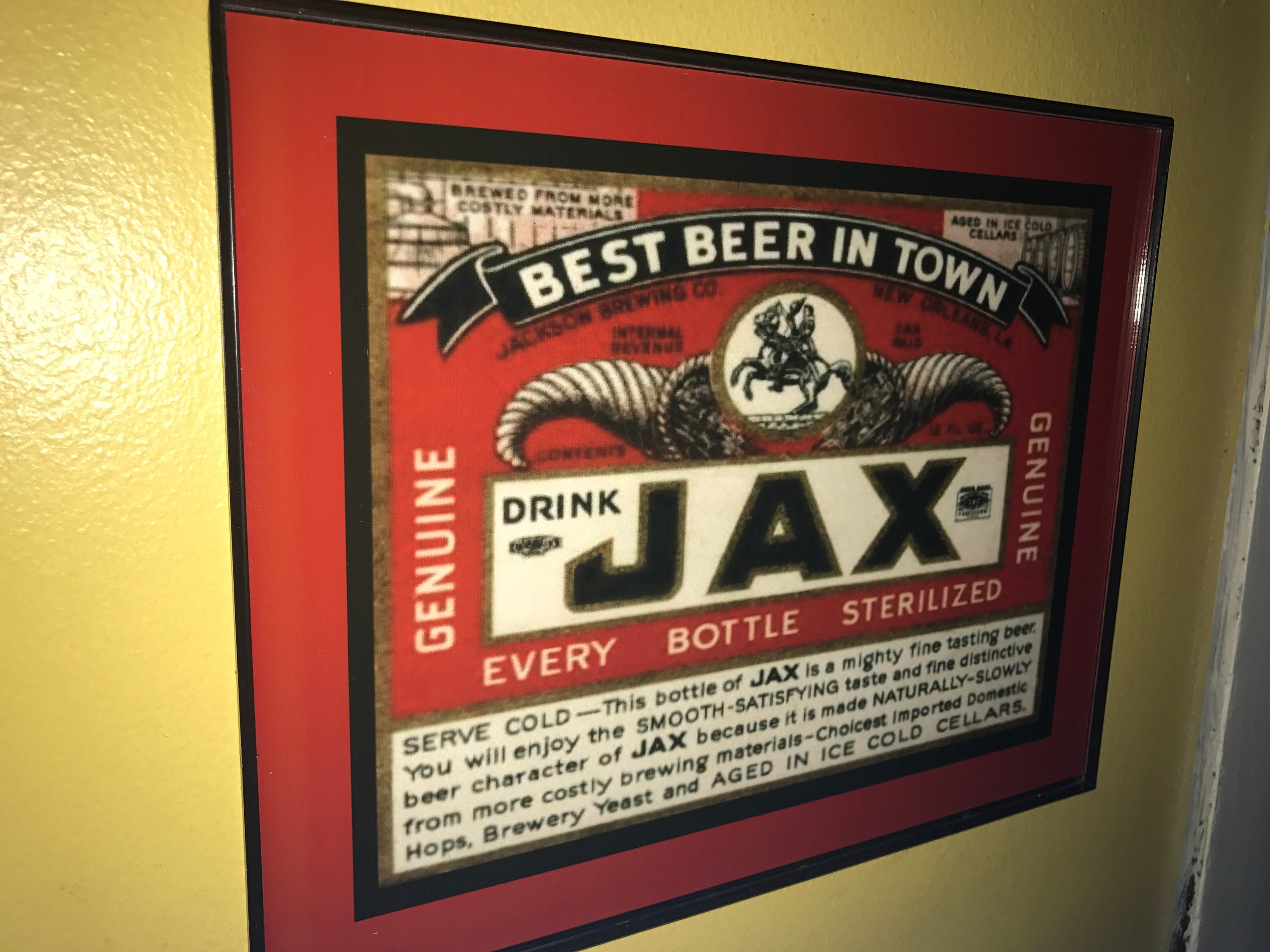 JAX New Orleans Label Beer Bar Enmarcado Publicidad Print Man Cave Sign ...