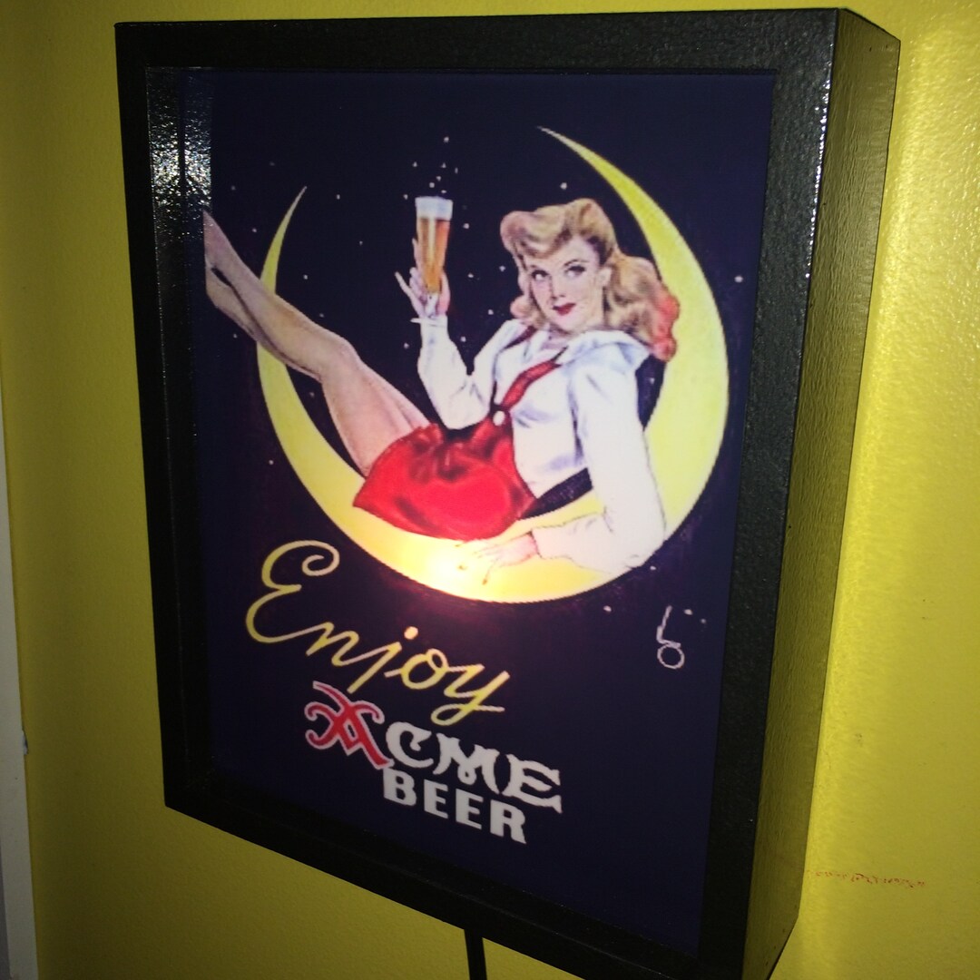 Acme Girl on Moon Beer Bar Man Cave Retro Lighted Advertising Sign - Etsy