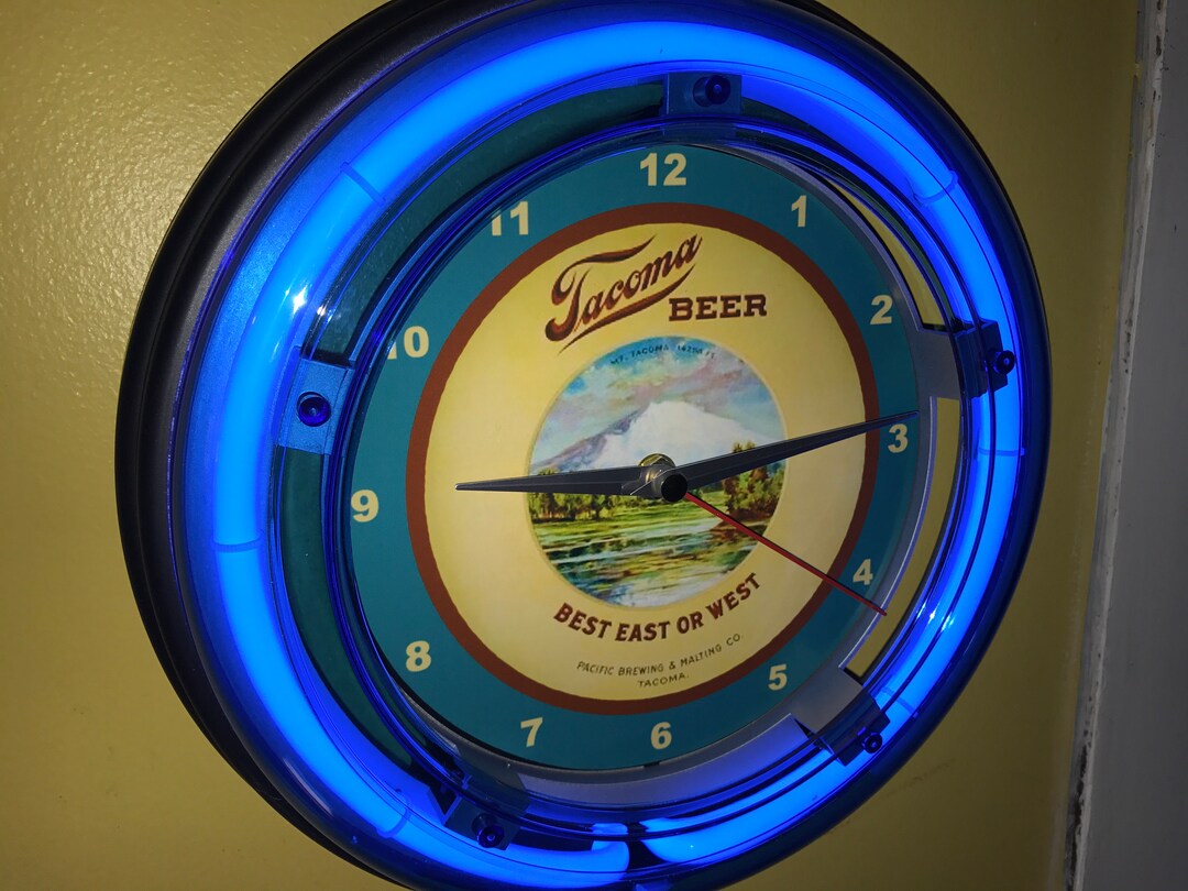 Tacoma Beer Man Cave Bar Neon Wall Clock Man Cave Sign - Etsy