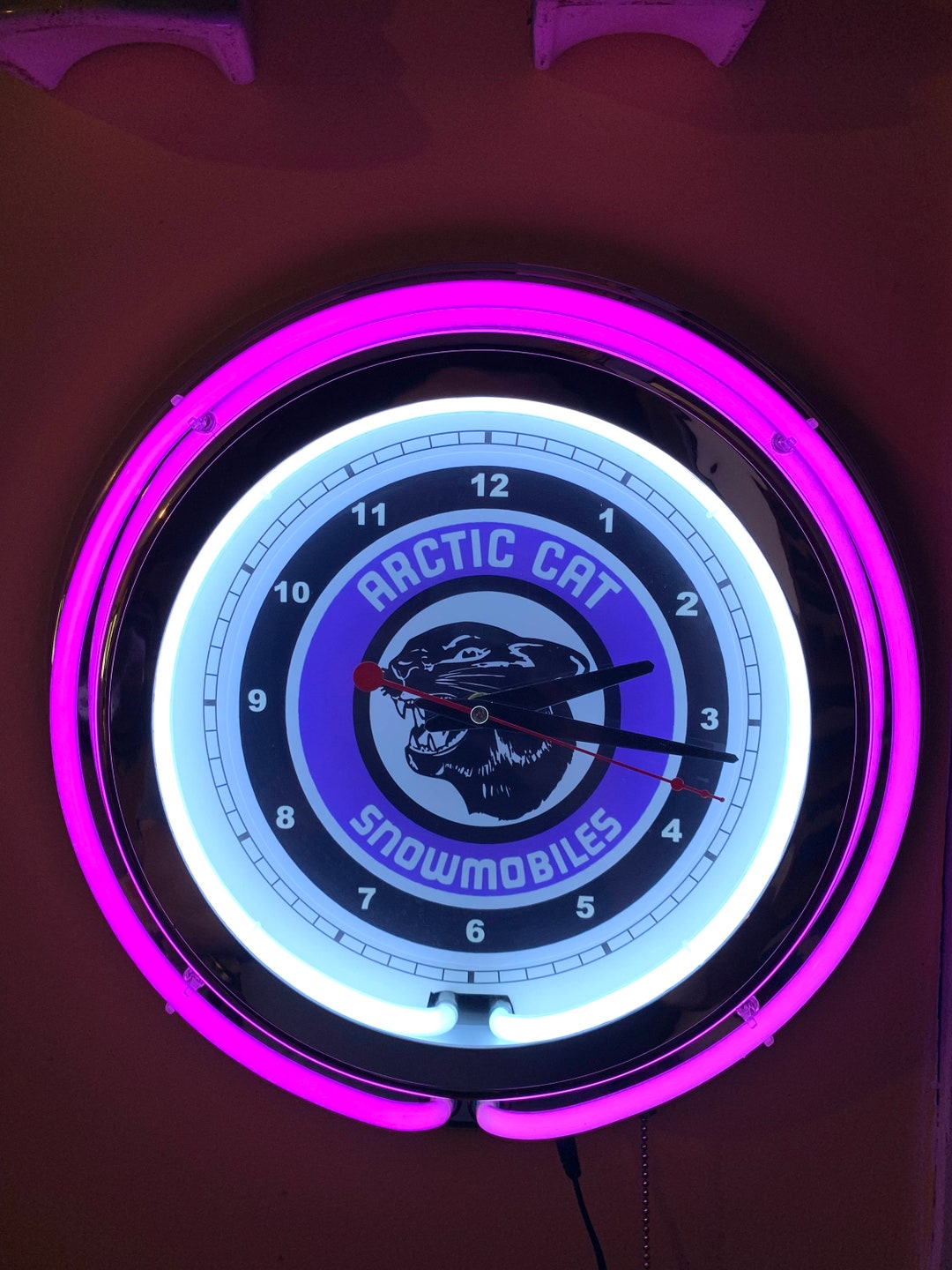 Arctic Cat Snowmobile Snow Machine Garage Bar PURPLE Neon Wall Clock ...
