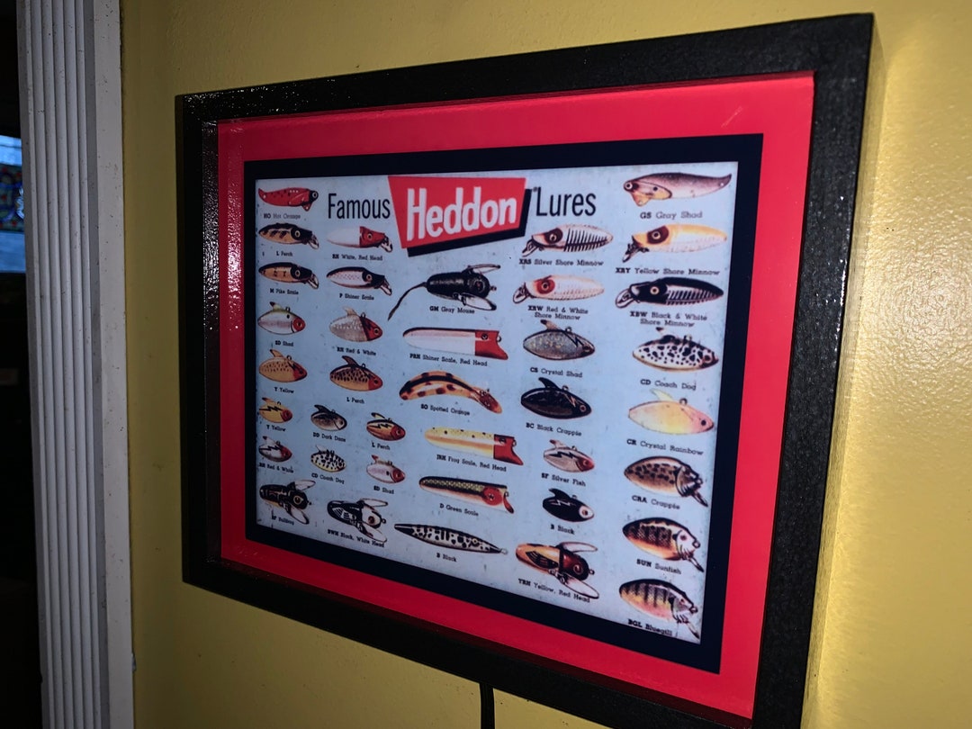 Heddon Lures Fishing Chart Bait Shop Man Cave Lighted Advertising Sign ...
