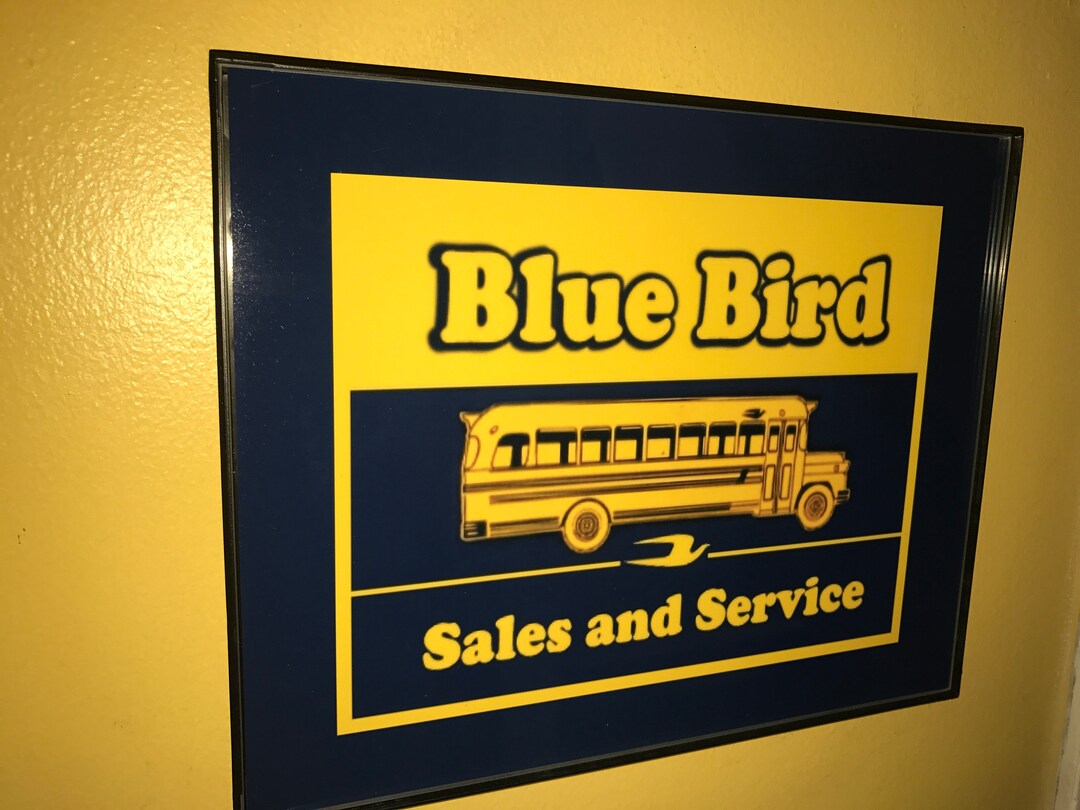 Blue Bird School Bus Driver Garage Bar Framed Advertising Print Man ...