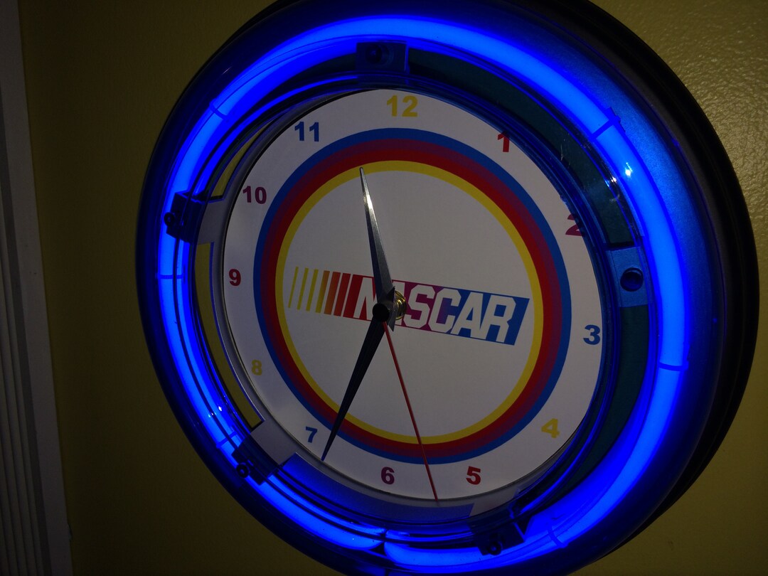 Nascar Racing Race Car Man Cave Bar Retro Neon Wall Clock Advertising ...