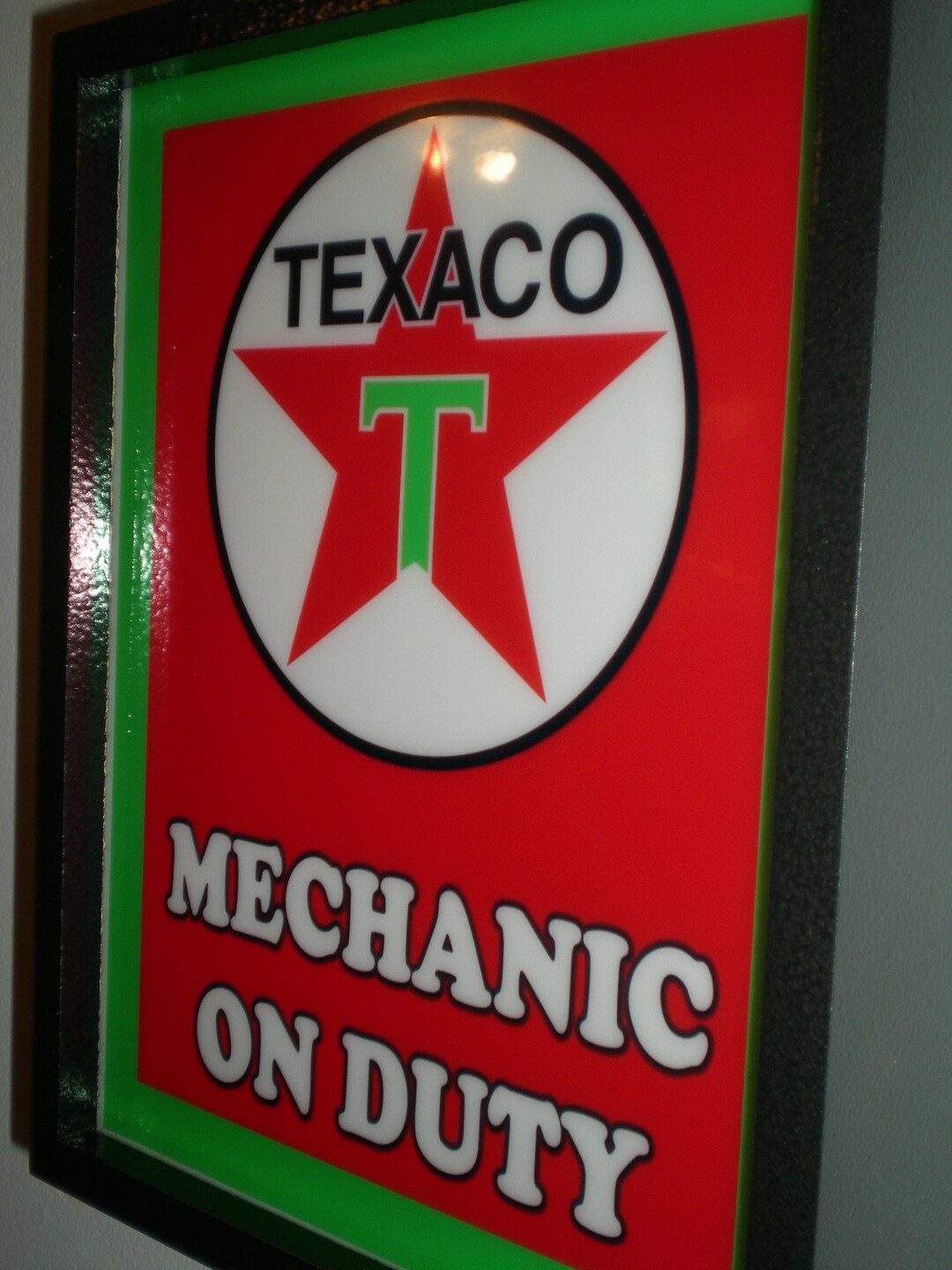 Texaco Oil Gas Service Station Garage Mechanic on Duty Man Cave Lighted ...