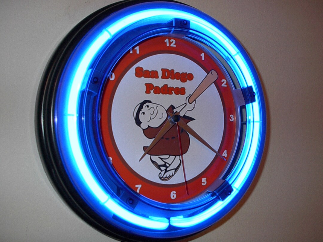 San Diego Padres Throwback Baseball Bar Neon Wall Clock Man Cave Sign ...