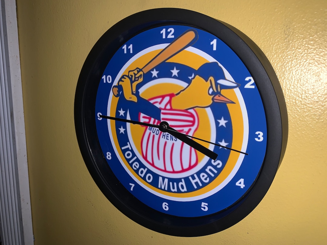 Toledo Mud Hens Throwback Baseball Bar Advertising Man Cave Black Clock ...