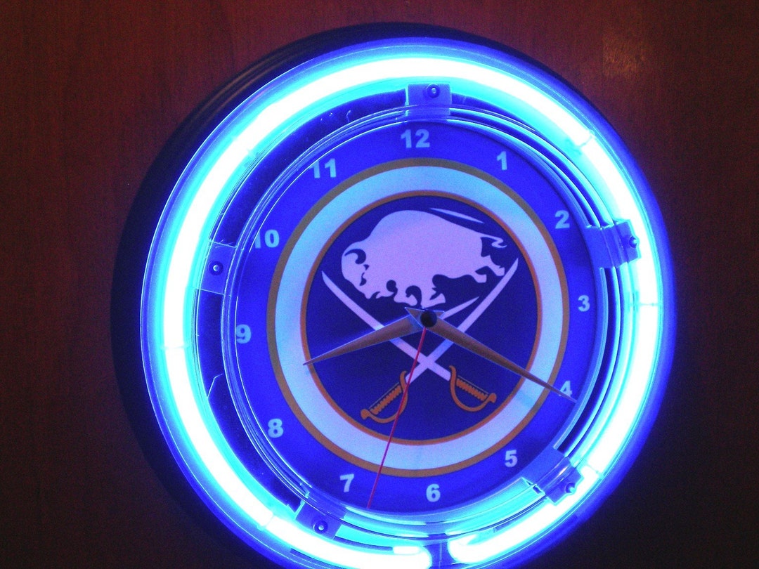 Buffalo Sabres Throwback Hockey Man Cave Bar Neon Wall Clock Man Cave ...