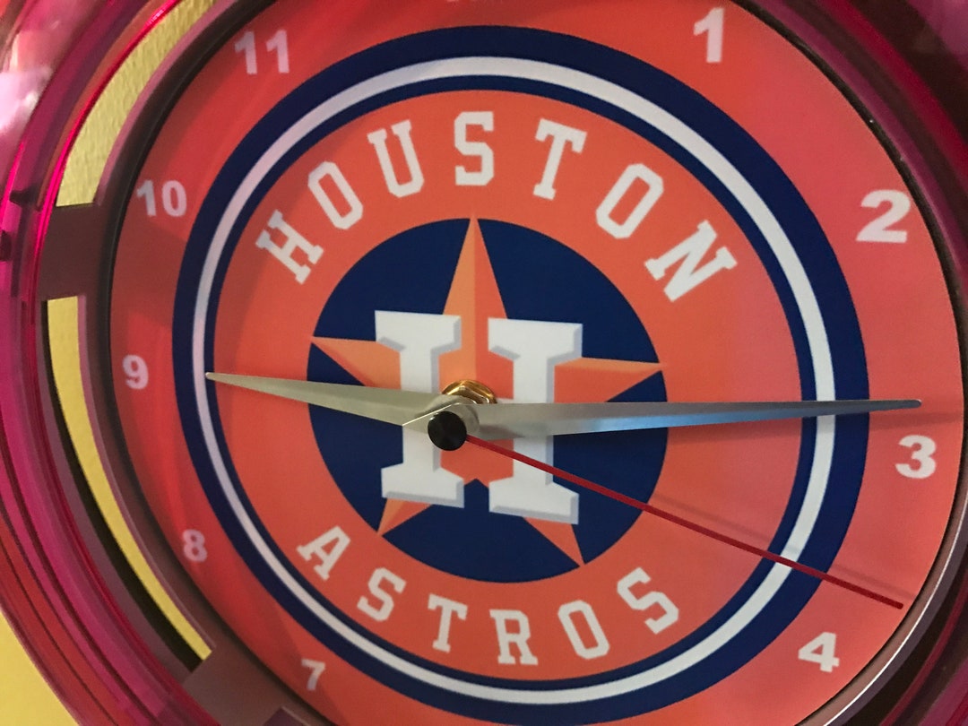 HOUSTON ASTROS Throwback Baseball Gameroom Bar Man Cave Neon Wall Clock ...