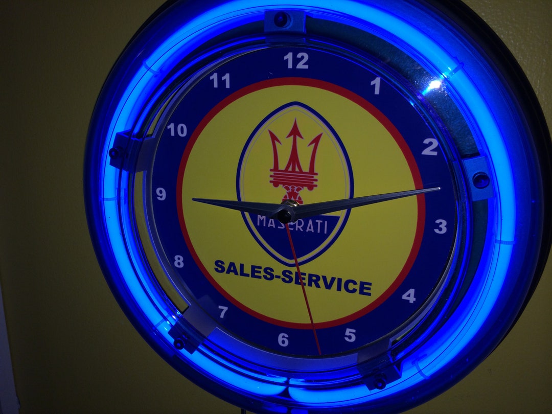 Maserati Motors Auto Garage Mechanic Man Cave Bar Retro Neon Wall Clock ...