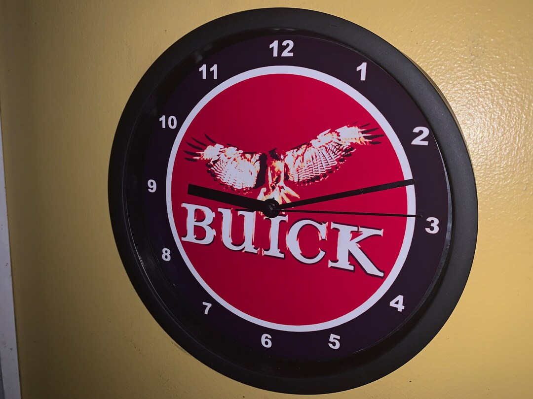 Buick Hawk Logo Motors Auto Garage Bar Advertising Man Cave Black Clock ...