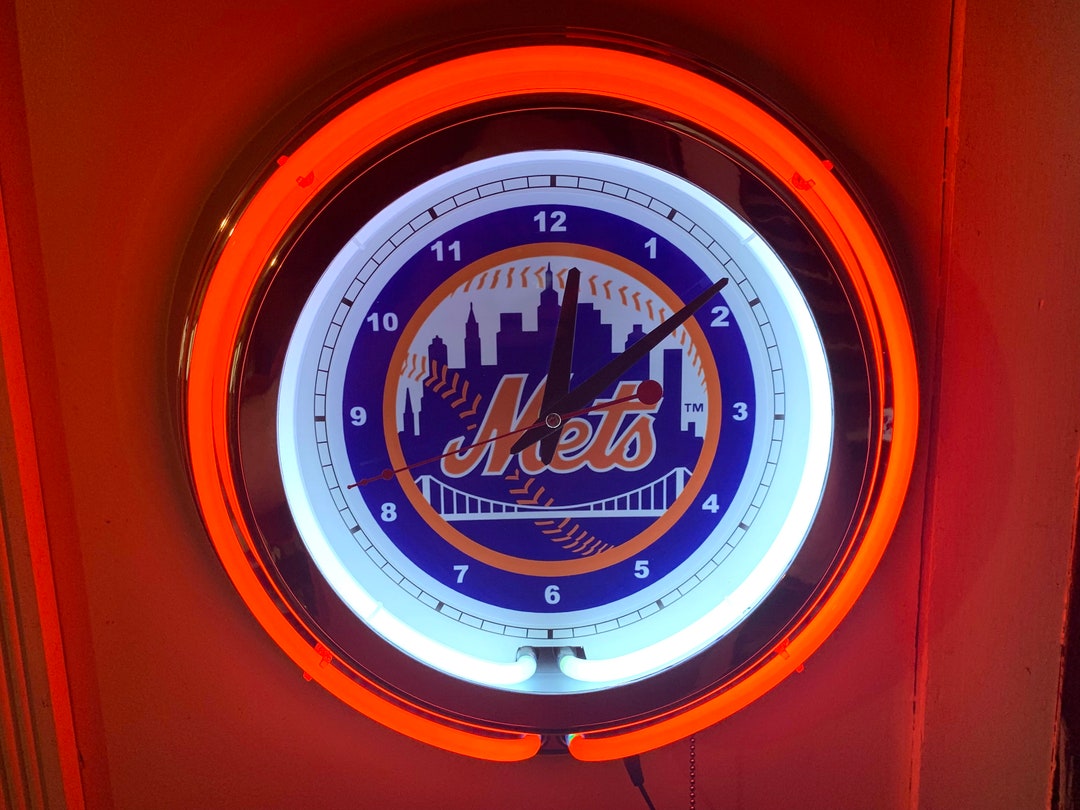 New York Mets Baseball Bar ORANGE Neon Wall Clock Advertising Man Cave ...