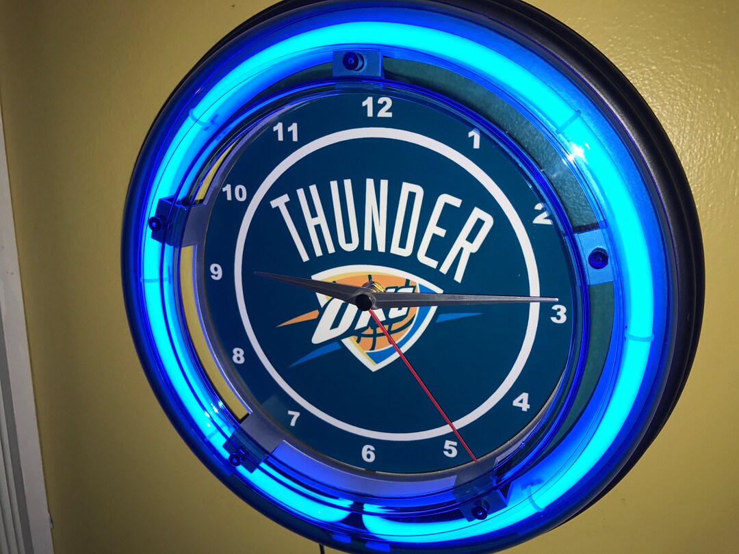 OKC Oklahoma City Thunder Basketball Man Cave Bar Neon Wall Clock Man ...