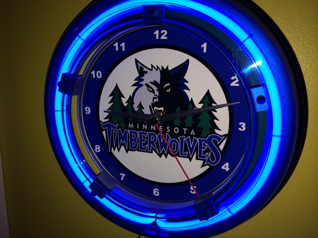 Minnesota Timberwolves Basketball Man Cave Bar Neon Wall Clock Man Cave ...