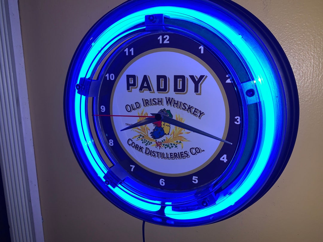 Paddy Irish Whiskey Bar Man Cave Retro Neon Wall Clock Advertising Sign ...