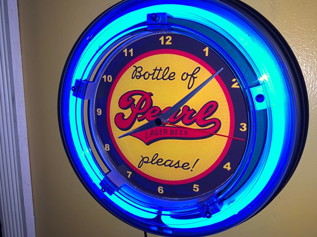 Bottle of Pearl Lager Texas Beer Bar Retro Neon Wall Clock Man Cave ...