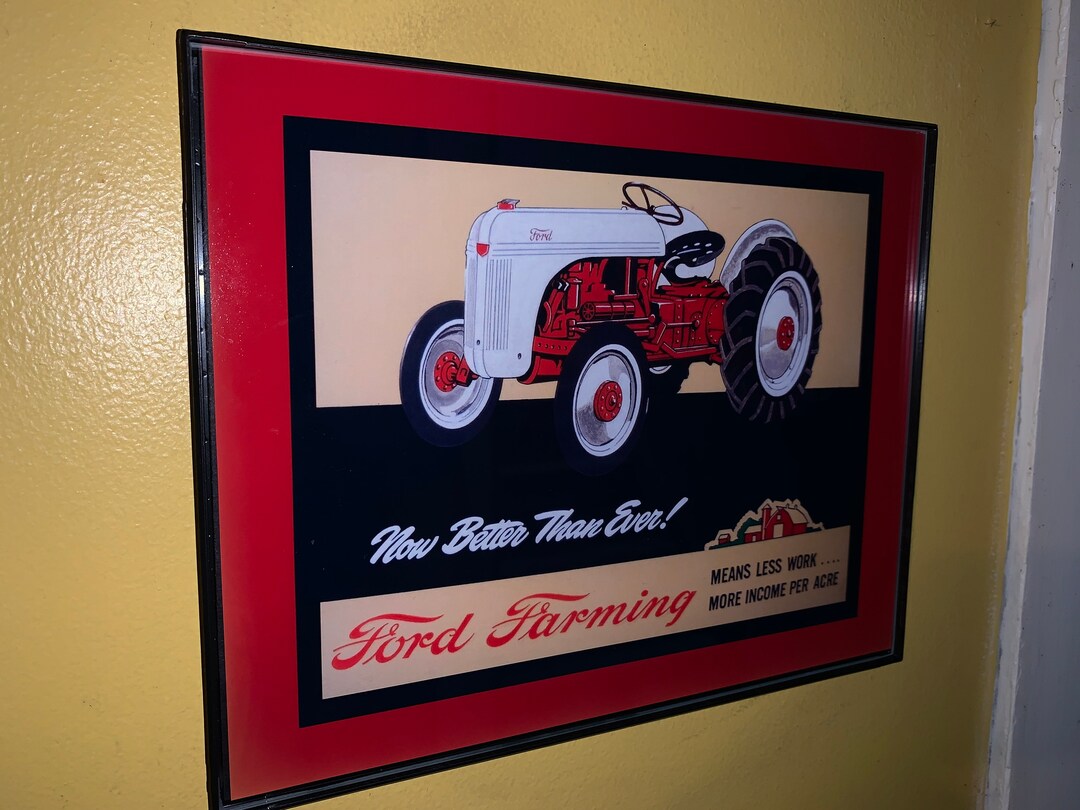 Ford Farm Equipment Tractor Barn Farmer Garage Bar Framed Advertising ...