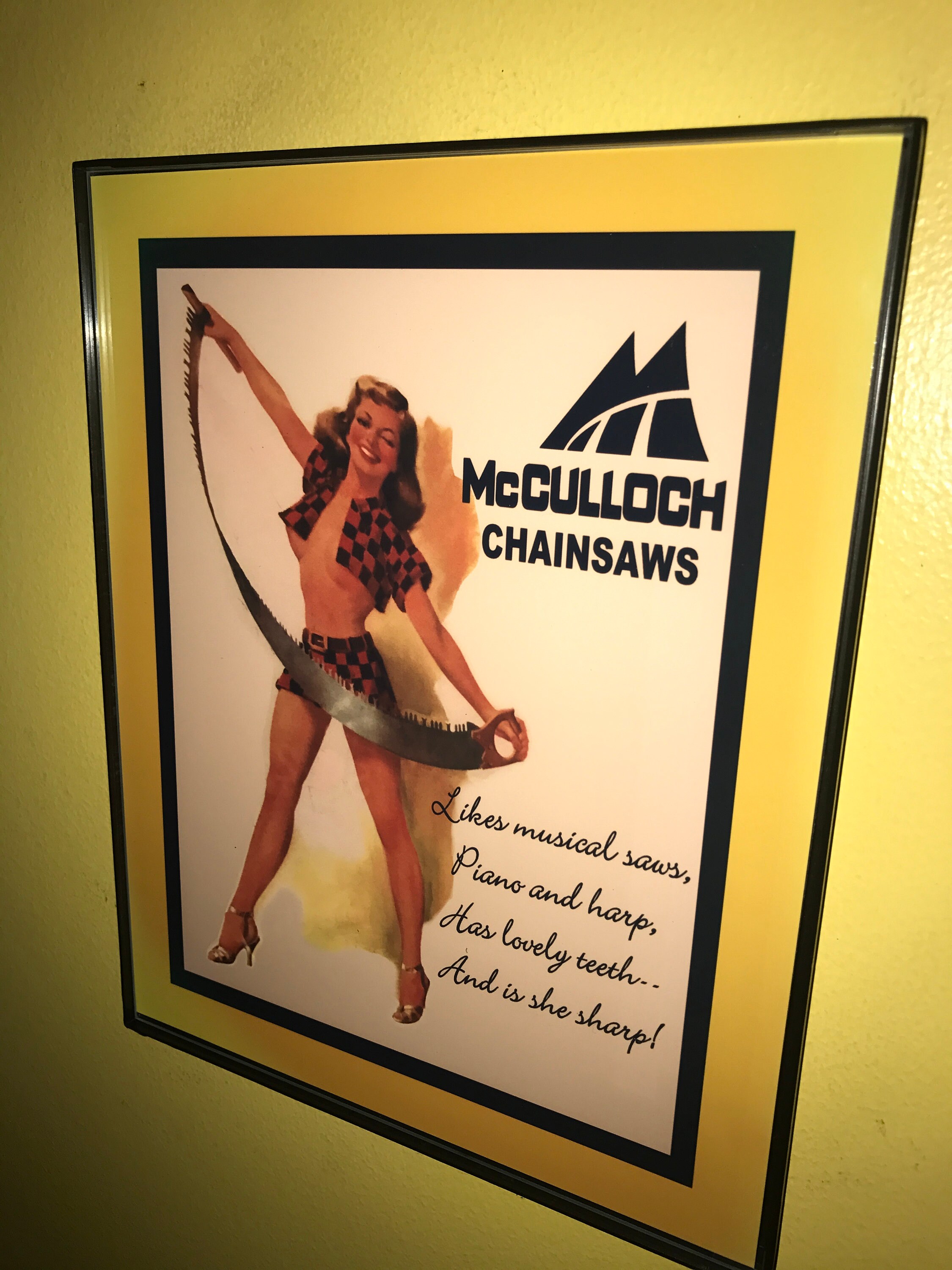 Mcculloch Chainsaw Lumberjack Pin up Girl Bar Framed Advertising Print ...