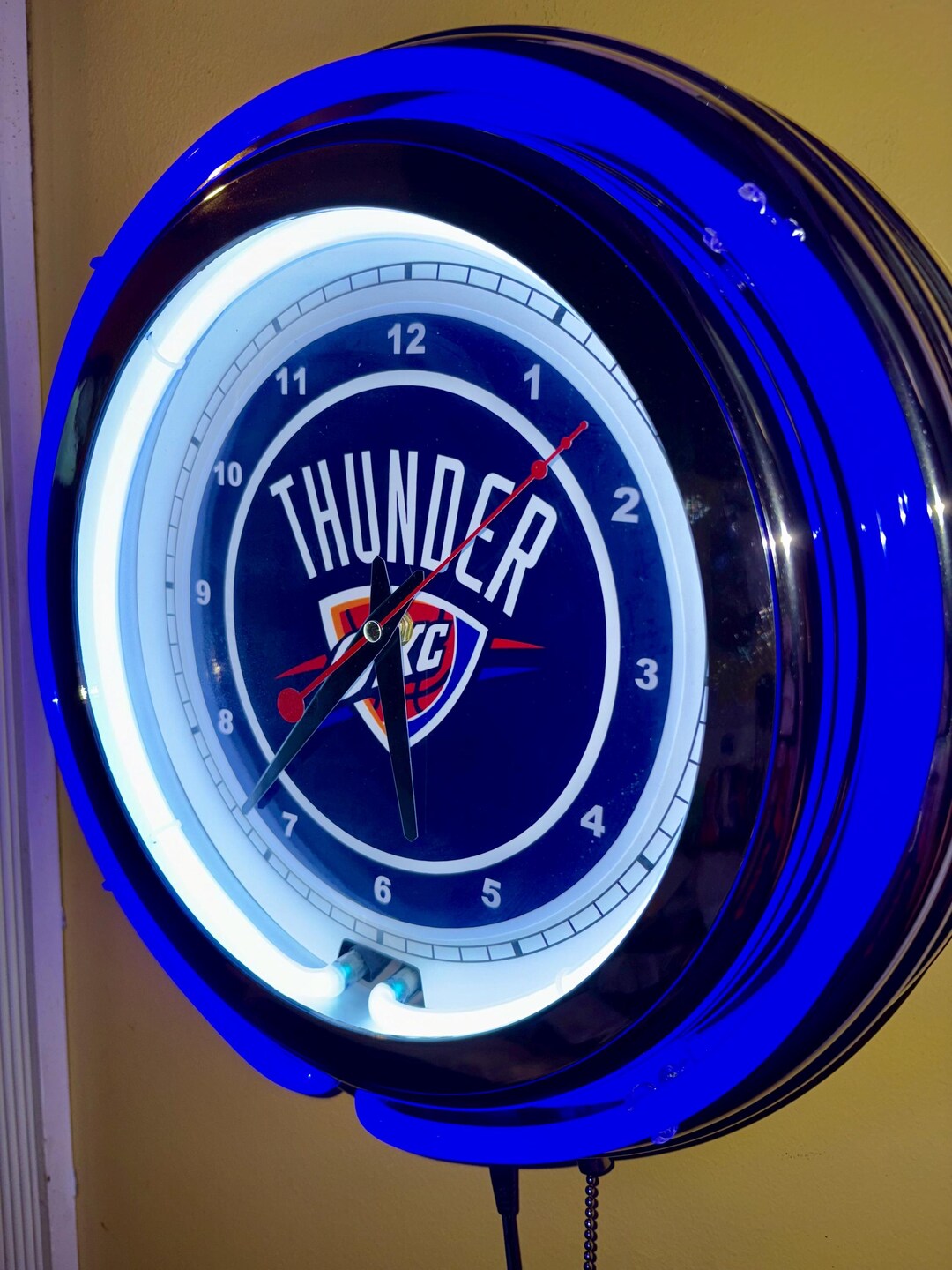 OKC Oklahoma City Thunder Basketball Bar BLUE Neon Retro Wall Clock ...