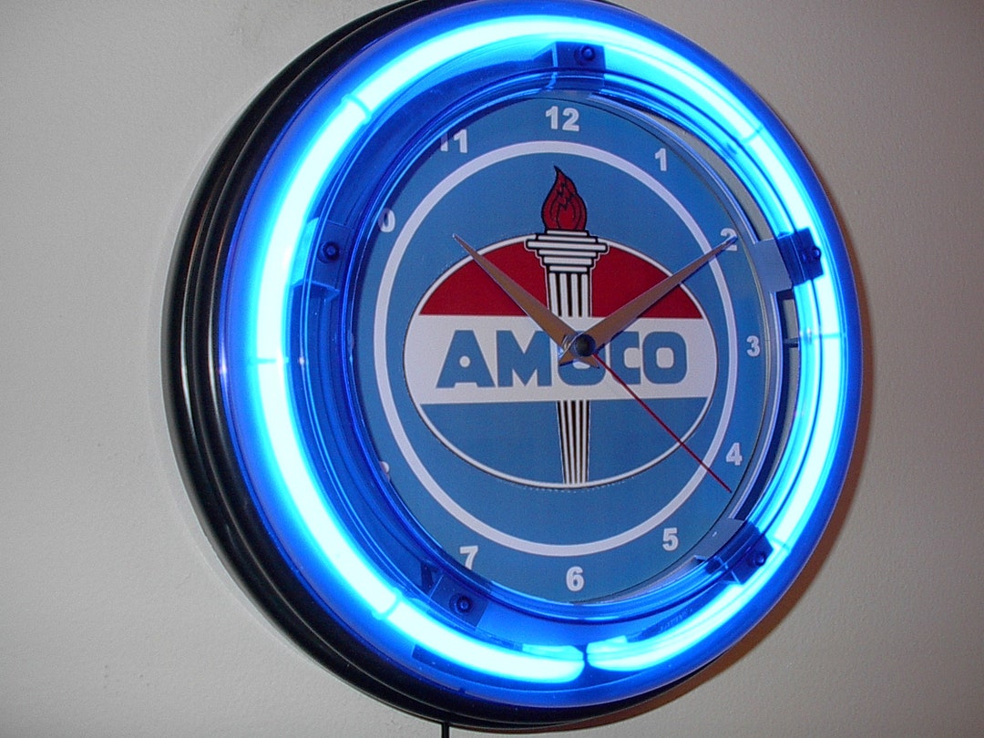 Amoco Oil Gas Service Station Garage Mechanic Neon Retro Wall Clock Man ...