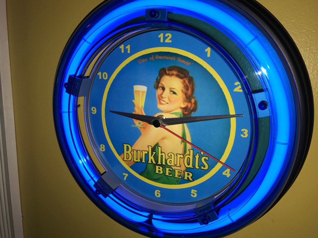 Burkhardt's Beer Man Cave Bar Neon Wall Clock Man Cave Sign - Etsy