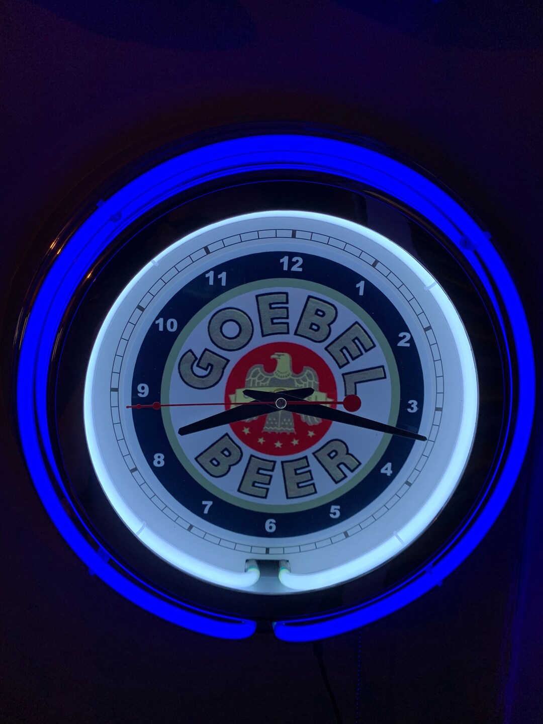 Goebel Beer Bar BLUE Retro Neon Retro Wall Clock Advertising Man Cave ...